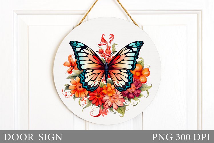 Butterfly Door Sign Sublimation. Flowers Door Sign (3705789)