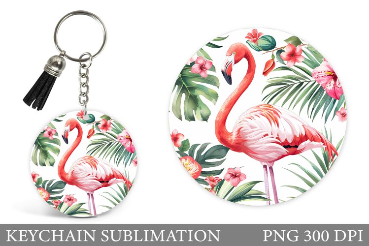 Flamingo Keychain Design. Tropical Keychain Sublimation