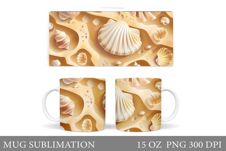 Seashell Mug Sublimation. Sea Mug Wrap Design (3776720)