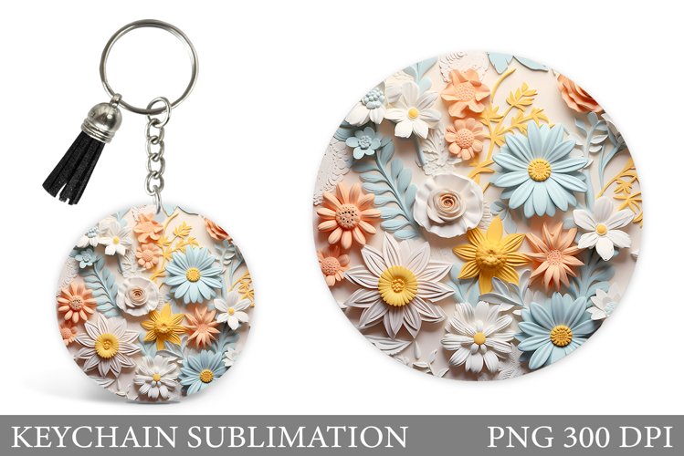 3D Flowers Keychain. Flowers Round Keychain (3171145)