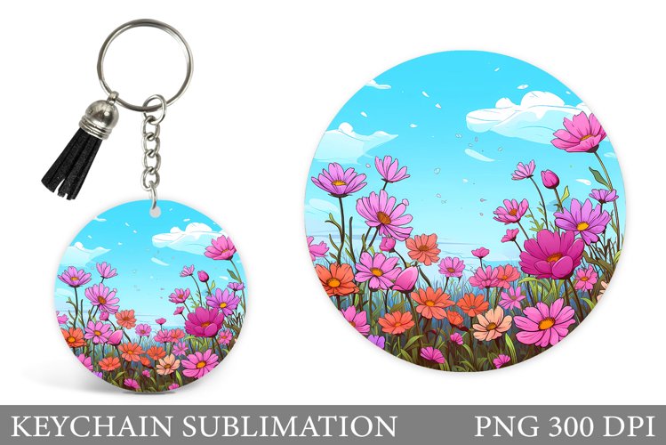 Flowers Keychain Design. Round Keychain Flowers (3634799)