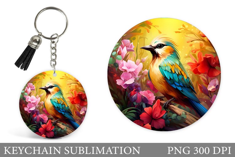 Bird Keychain Sublimation. 3D Birds Round Keychain Design