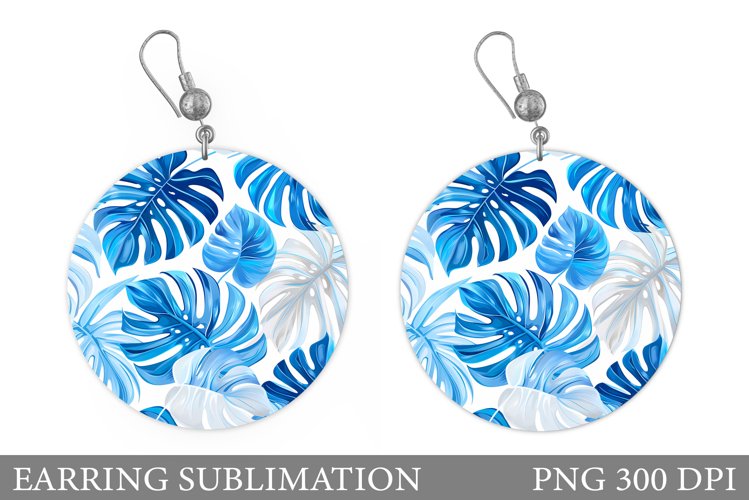 Tropical Leaves Earring. Blue Leaves Earring Sublimation