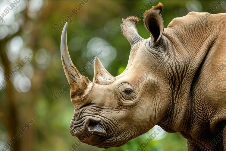 Closeup portrait of a majestic rhinoceros in natural habitat