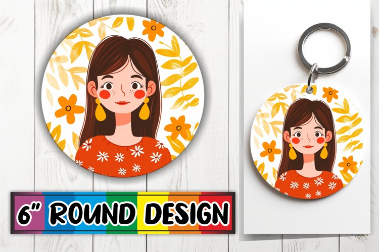 Chic Floral Round Design with Female Portrait PNG