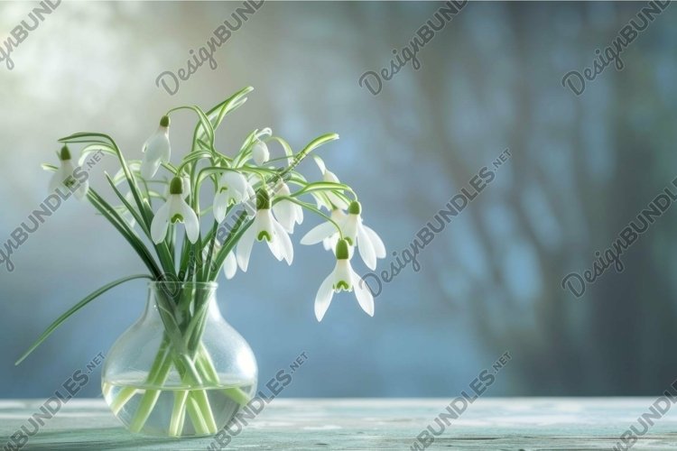 Serene snowdrop flowers in glass vase