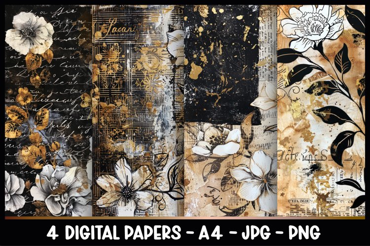 4 Vintage Digital Papers I Junk Journal Page (3702531)