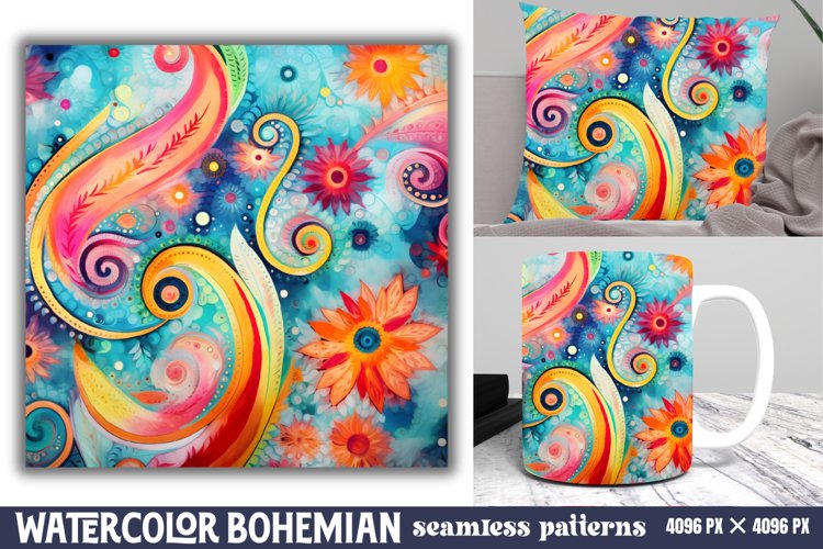 Seamless Watercolor Bohemian Patterns Background