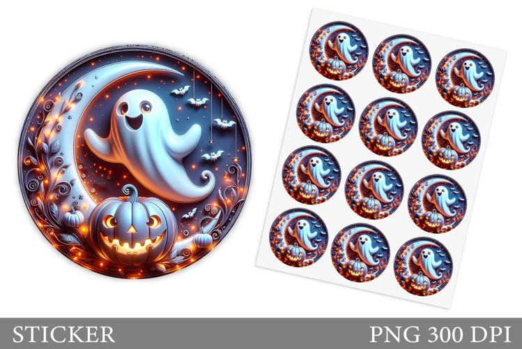 Cute Ghost Sticker Template. Cute Halloween (4301684)