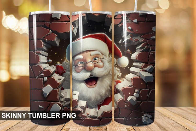 3D Christmas Santa Cracked Hole PNG Tumbler Design