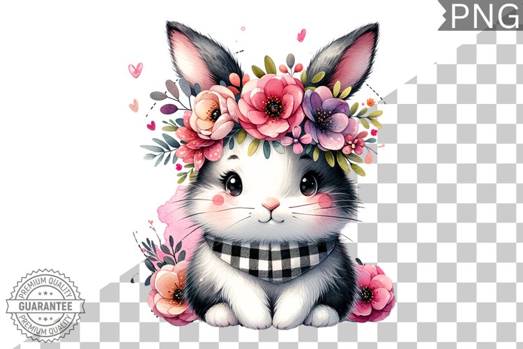 Bunny With Flowers Sublimation - Clipart PNG Design