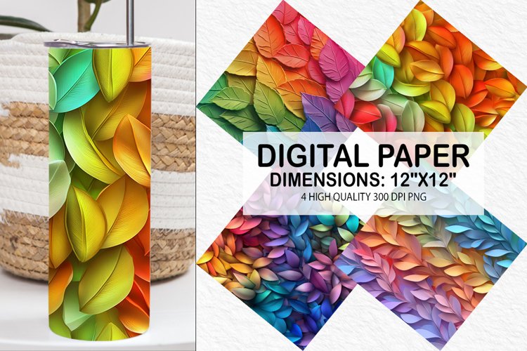 Rainbow 3D leaves Seamless Digital Paper