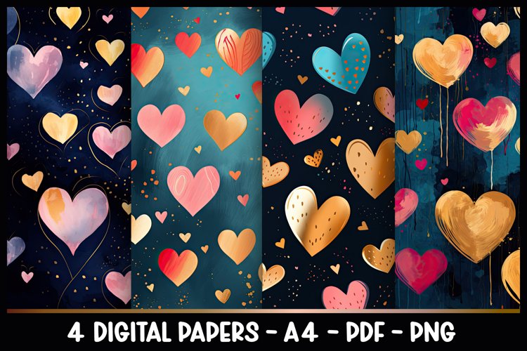4 Digital Papers Hearts I Valentine's Day Papers (2935368)