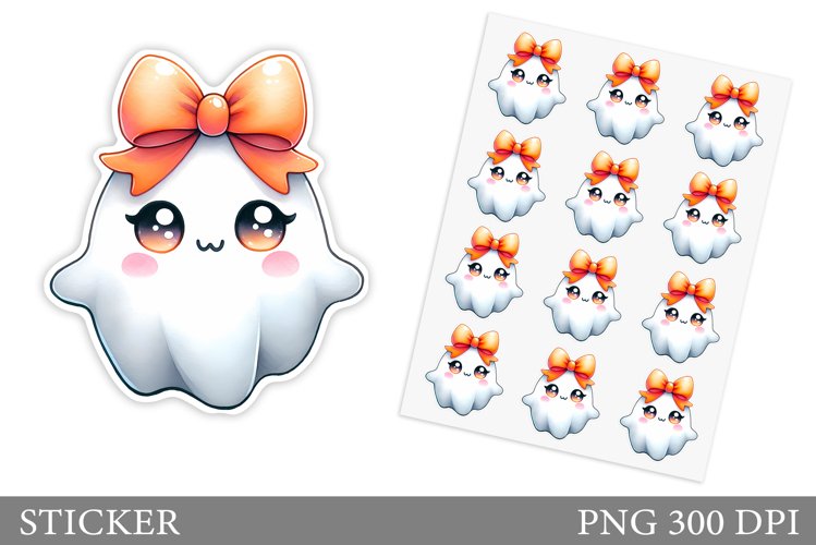 Cute Ghost Sticker Template. Cute Halloween (4193205)