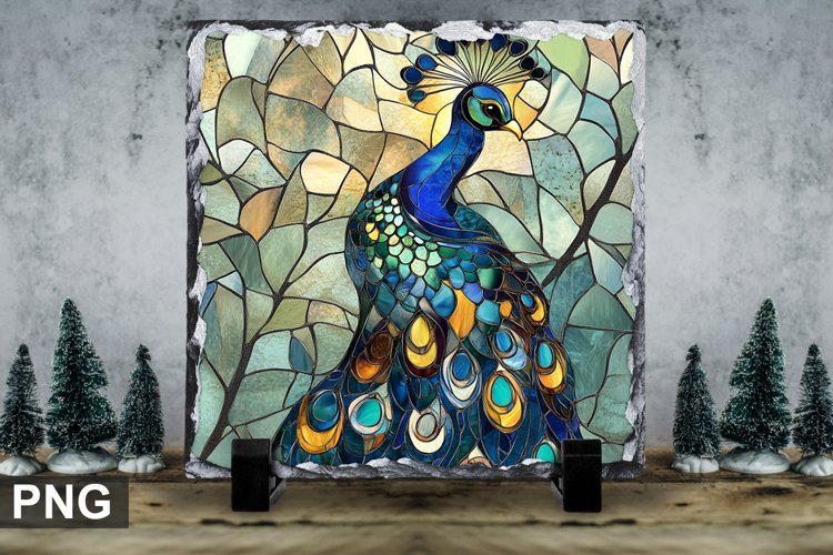 Stained Glass Peacock - Square Sublimation Slate Design