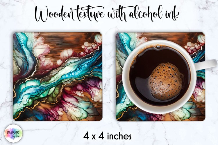 Abstract Wooden Coaster | Alcohol Ink Square Coaster Design