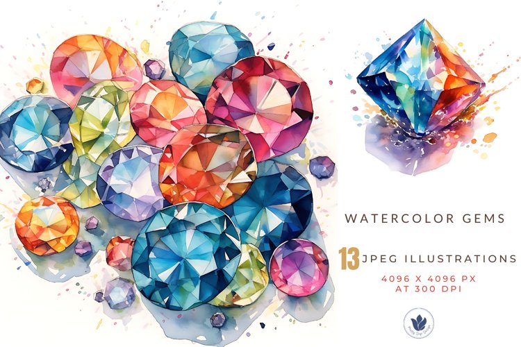 13 Watercolor Gems Jpeg Illustrations