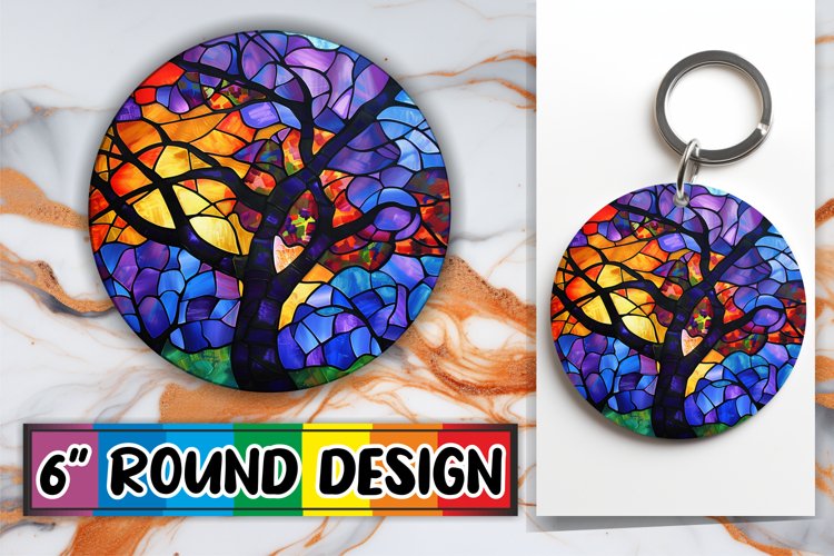 Colorful Stained Glass Tree Round Design (4489296)