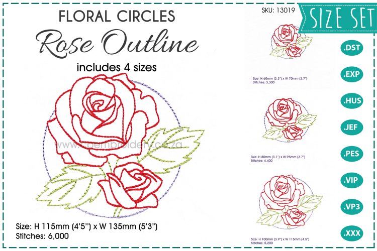 Floral Circle Rose Outline Machine Embroidery Design (194633 ...