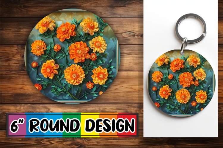 3D Blooming Flowers Keychain Circle Design (3939303)