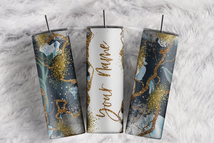 Custom Name Gold Marble Floral Silver Foil 20oz tumbler wrap