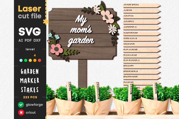 223 Garden markers SVG laser cut files for Glowforge