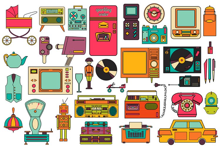32 retro icons 80-90s collection. - Free Design of The Week | Design ...