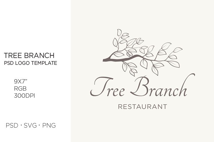 Tree branch PSD DIY logo, hand drawn Photoshop template