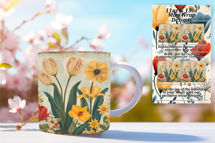 Classic Flower Pattern Mug Wrap Design (3353390)