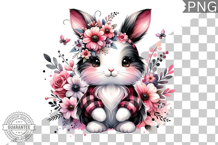 Bunny With Flowers Sublimation - Clipart PNG Design