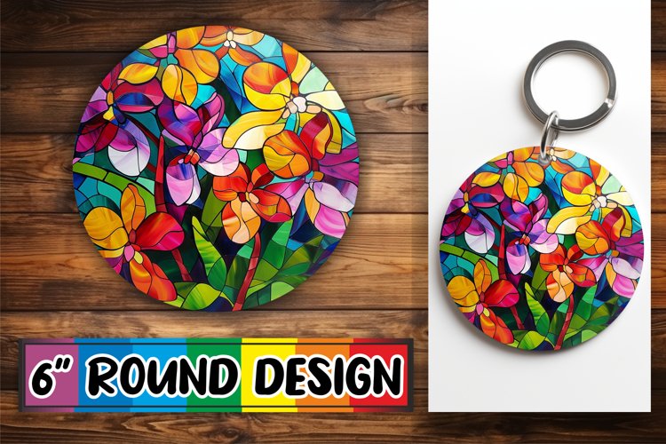Stained Glass Tree Round Design Colorful Art