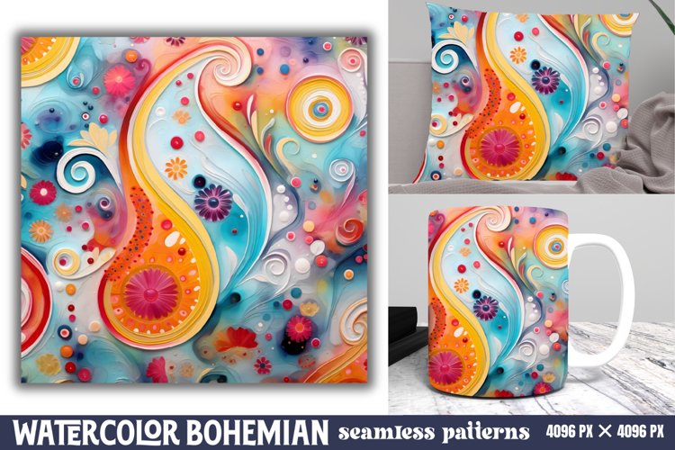Seamless Watercolor Bohemian Patterns Background