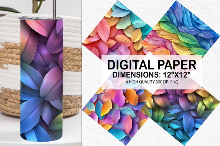 Rainbow 3D leaves Seamless Digital Paper