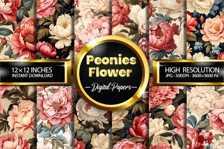 Peonies Seamless Flower Digital Papers, Flowers Pattern