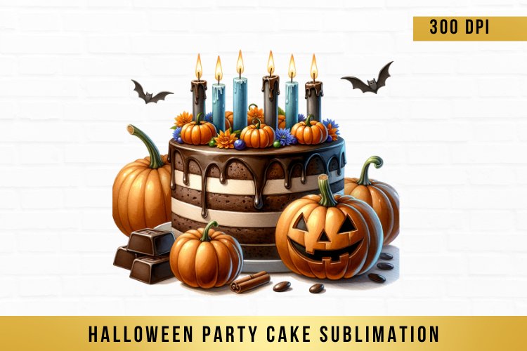 Watercolor Halloween Party Cake Clipart, Halloween Cake