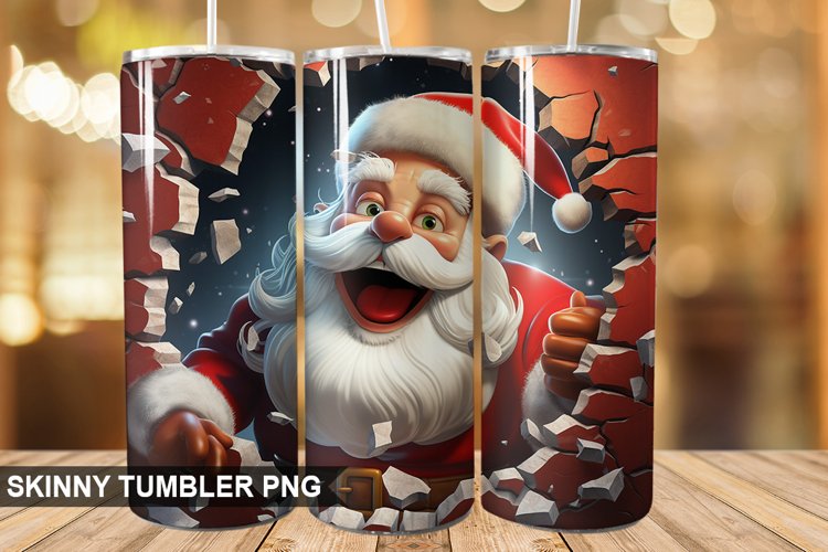 3D Christmas Santa Cracked Hole PNG Tumbler Design