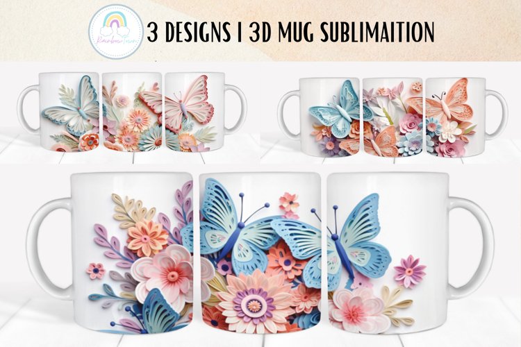 3D Butterflies Mug Sublimation I 3D Mug Wrap (2620979)