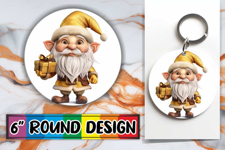 Festive Watercolor Gnome Keychain Round Design (4647541)