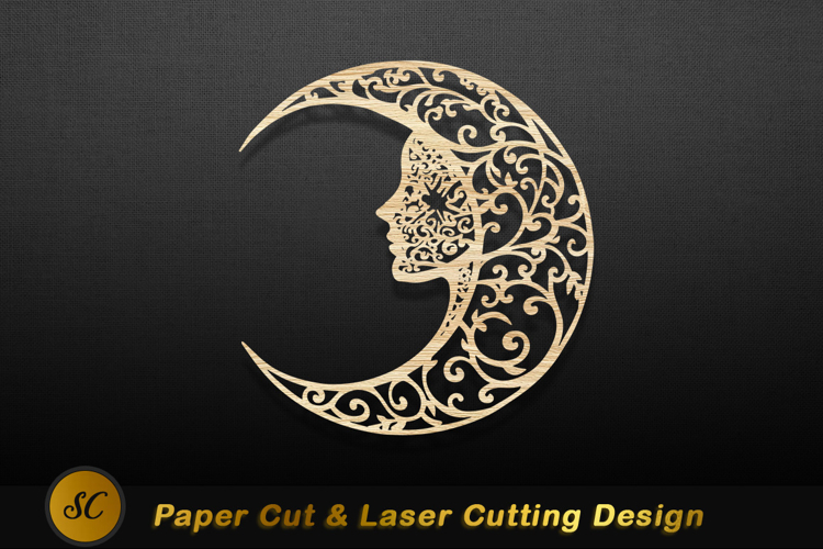 Crescent moon face ornate design profile Laser Cut