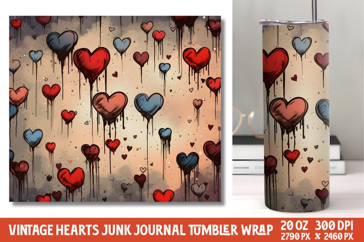 Vintage Hearts Junk Journal Tumbler Wrap