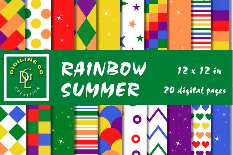 RAINBOW SUMMER Digital paper Watercolor summer clipart