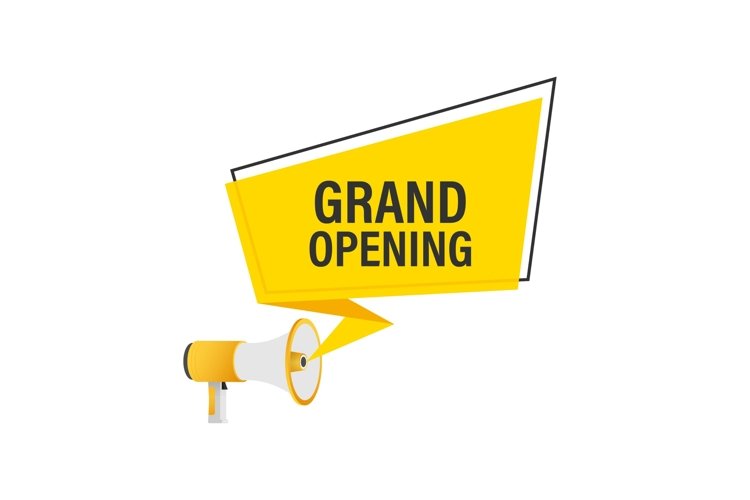 megaphone-label-with-grand-opening-1672658-illustrations-design