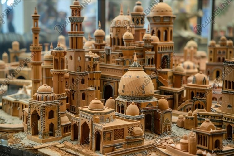 Detailed wooden model of ancient arabic city displaying uniq