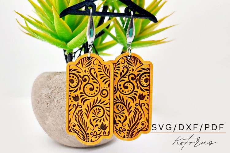 Flower pattern Abstract Engraved Earrings Digital Download