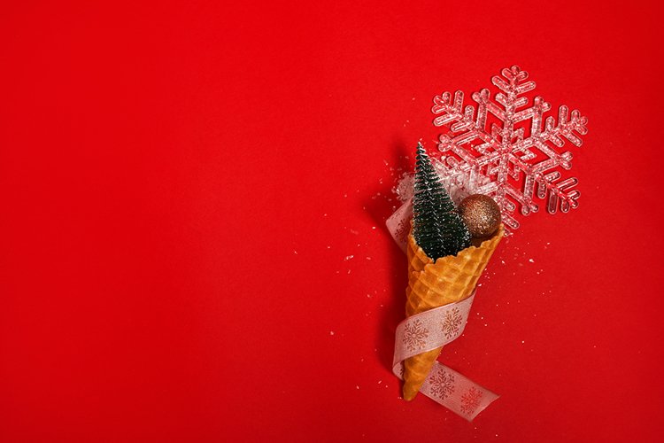 Ice Cream Cone With Christmas Decoration On Red 2336226