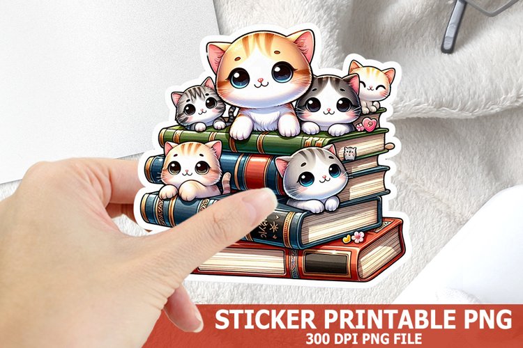 Cute Cat on A Stack of Books Sticker