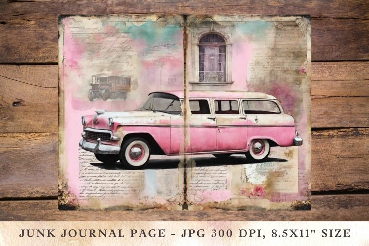 Printable Junk Journal Pages pink car 1