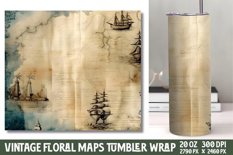 Vintage Floral Maps Tumbler Wrap