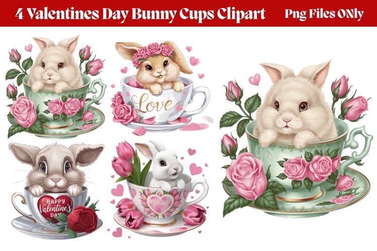 Valentines Day Bunny Cups Clipart PNG (5080916)