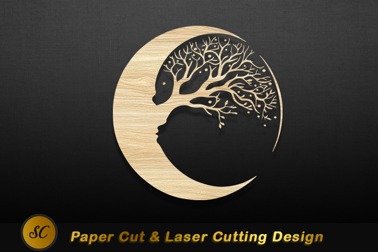 Crescent moon tree profile wood natural Laser Cut